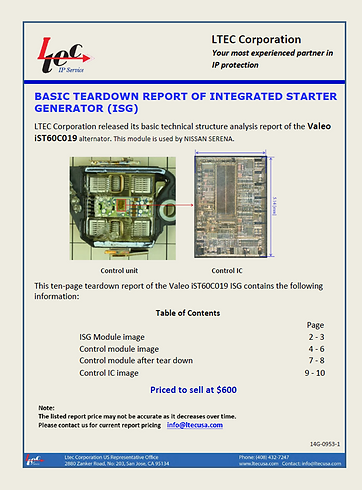 VALEO ISG(iST60C019) BASIC TEARDOWN REPORT - LTEC Corporation