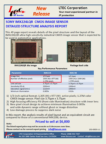 SONY IMX224LQR CMOS IMAGE SENSOR DETAILED STRUCTURE ANALYSIS REPORT - LTEC Corporation