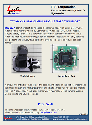 TOYOTA CHR REAR CAMERA MODULE TEARDOWN REPORT - LTEC Corporation