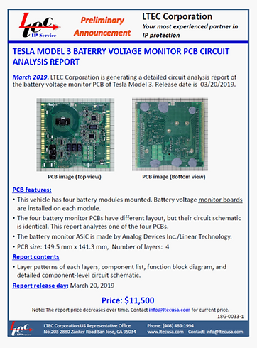 Tesla Model3 Battery Monitor System Analysis Report - LTEC Corporation