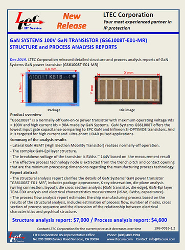 GaN SYSTEMS 100V GaN TRANSISTOR (GS61008T-E01-MR) STRUCTURE and PROCESS ...